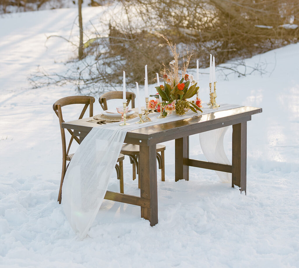 Mahogany Farmhouse Sweetheart Table - A to Z Event Rentals, LLC.