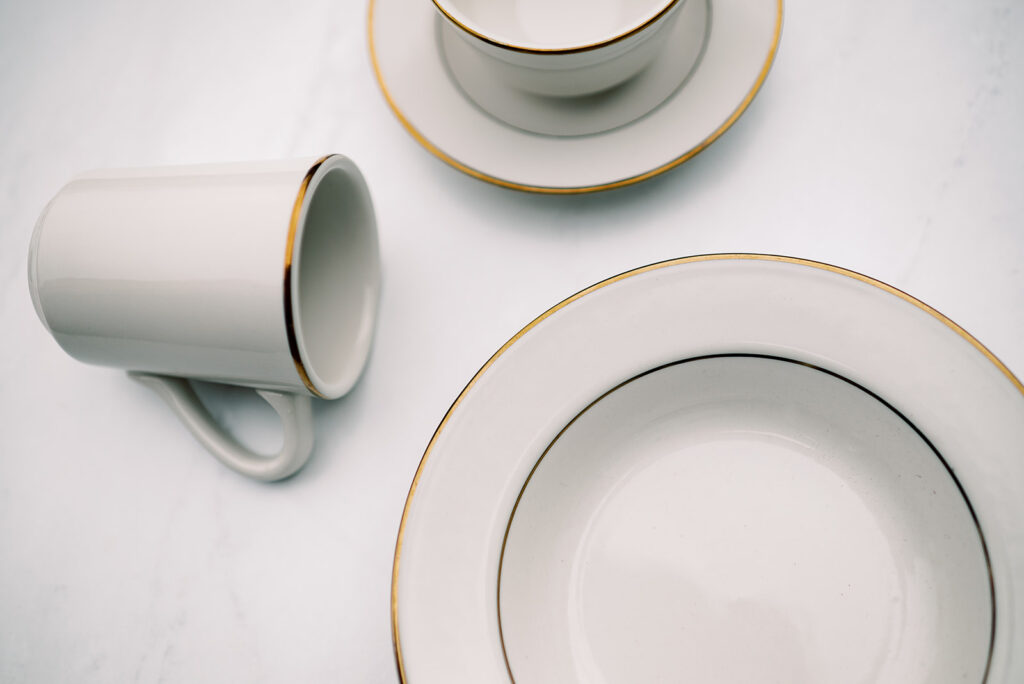 Gold Rim Dinnerware Rental Collection - A to Z Event Rentals, LLC.