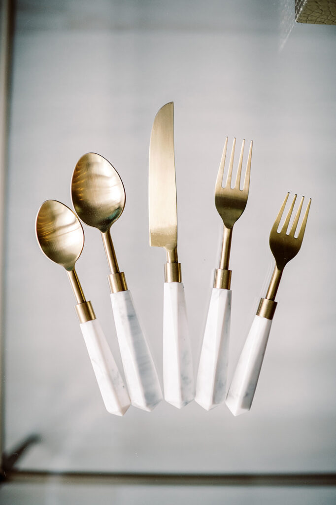 Gold and Marble Vanderbilt Flatware Rental - A to Z Event Rentals, LLC.
